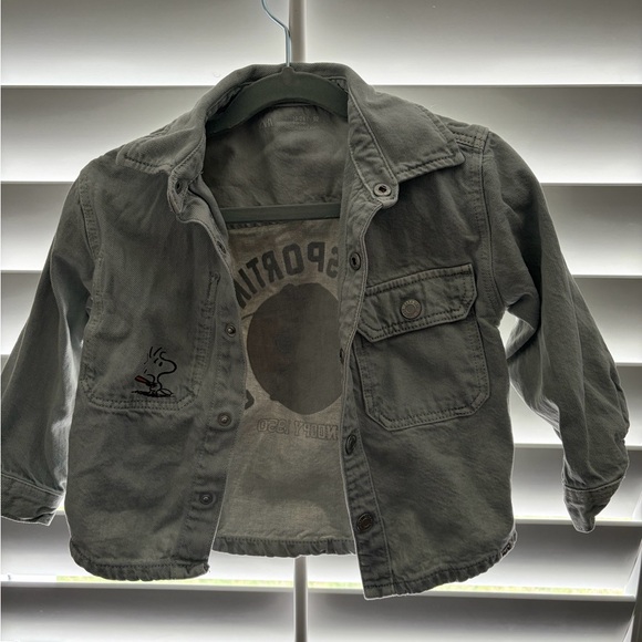Zara | Jackets & Coats | Kids Gray Denim Jacket Snoopy | Poshmark